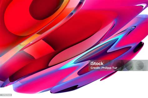 흰색 뒷면에 빨간색 보라색과 파란색 그라데이션 색상으로 그려진 곡선 둥근 물결 모양의 생물학적 선 형태의 초현실적 인 액체 유리 구의 일부와 추상 미술 3d 배경의 3d