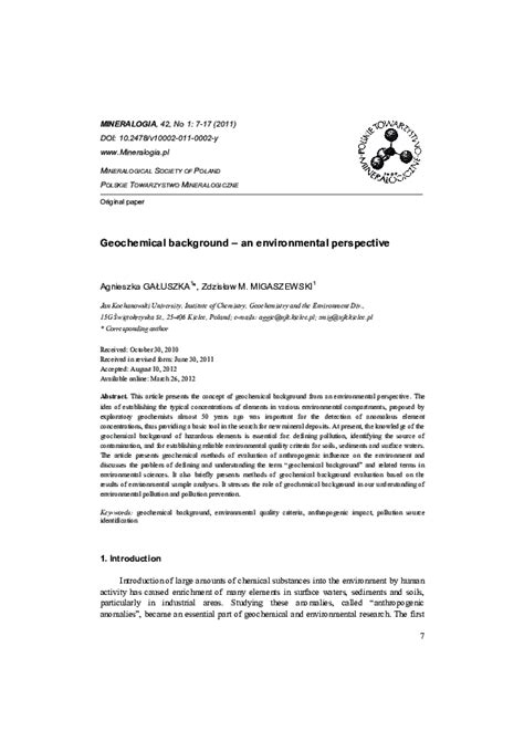 Pdf Geochemical Background An Environmental Perspective