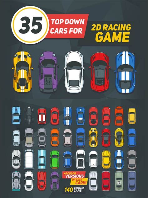 35 Top Down Cars For 2d Racing Game
