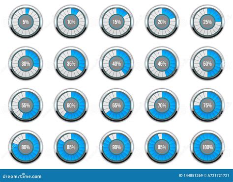 Illustration Of Round Progress Bar Circle Indicators Status Loading And Buffering Percentage