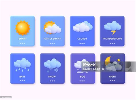 Website Or Mobile App Ui Icon Set For Weather Forecast Thunderstorm Rain Sunny Day Fog Winter