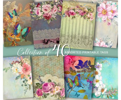 Printable Tags Bundle Of 40 Assorted Designs Digital Download Etsy