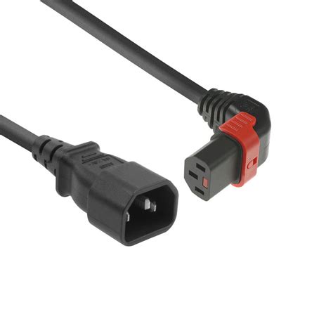 IEC LOCK Powercord 230v C14 To C13 Up Angled Lockable 2m Black AK5277 Redcorp Com En