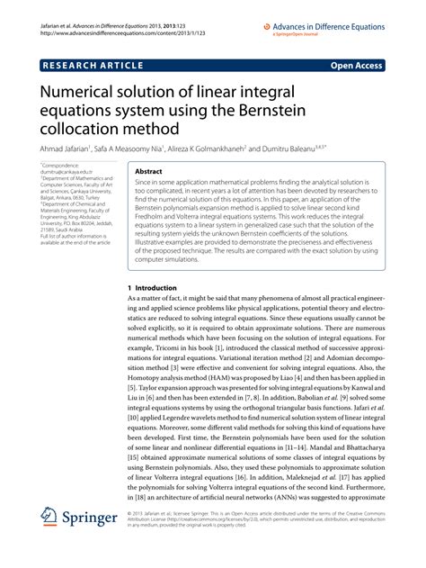Pdf Numerical Solution Of Linear Integral Equations System Using The