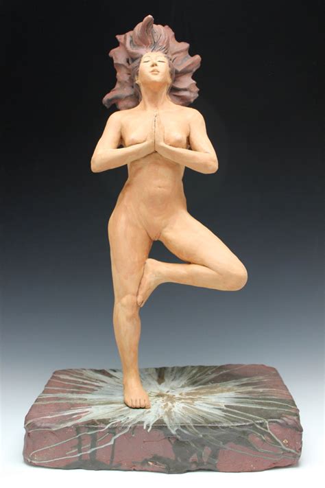 Yoga Art Figure Sculpture Tree Pose Ceramic Figurine Nude Anjali Mudra Mature Erotic Body
