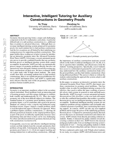 Interactive Intelligent Tutoring For Auxiliary Constructions In Geometry Proofs Deepai