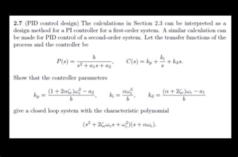 Solved PID Control Design The Calculations In Section Chegg Com