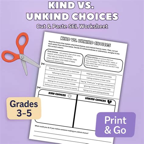 Kind Vs Unkind Choices Social Emotional Learning Worksheet Kindness