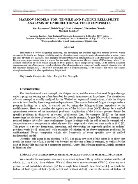 Markov Models For Tensile And Fatigue Reliability Analysis Of