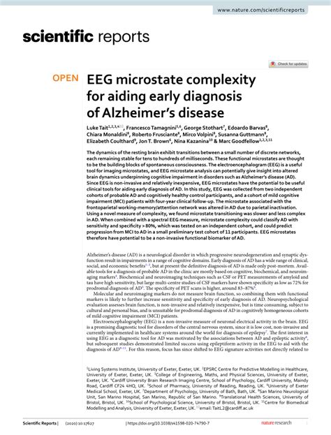Pdf Eeg Microstate Complexity For Aiding Early Diagnosis Of Alzheimers Disease
