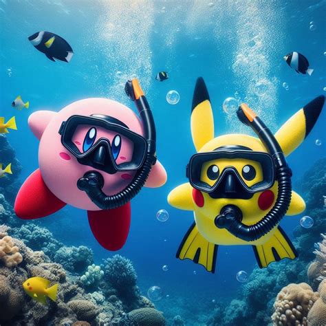 Kirby And Pikachu Snorkeling By Chrisgraduate27 On Deviantart
