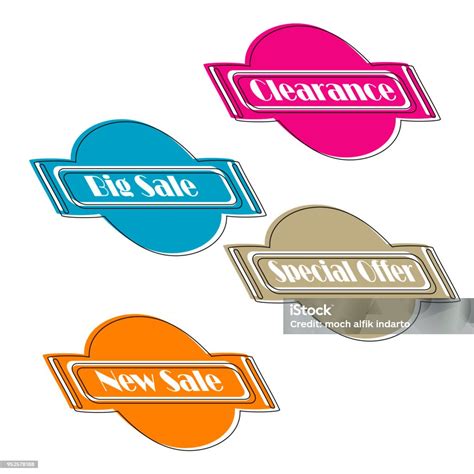 컬렉션의 평면 선형 승진 리본 배너 스크롤 가격 태그 스티커 뱃지 포스터 절연 배경 가격에 대한 스톡 벡터 아트 및 기타 이미지