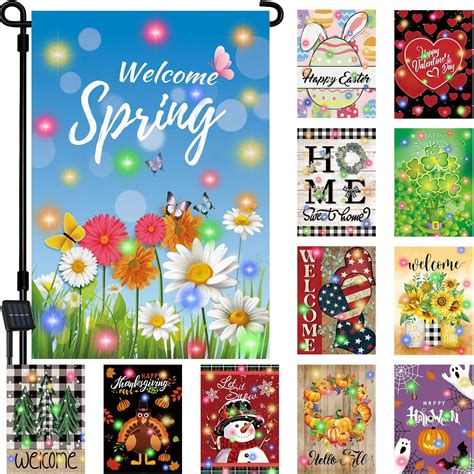 Spring Garden Flag8 Lighting Modes Solar Led Hello Spring