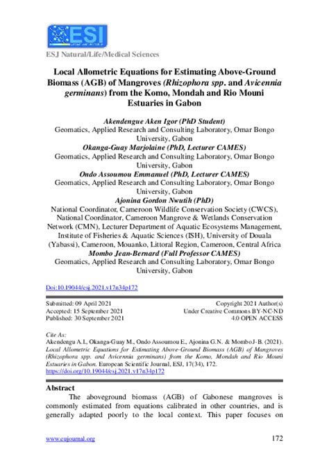 Pdf Local Allometric Equations For Estimating Above Ground Biomass