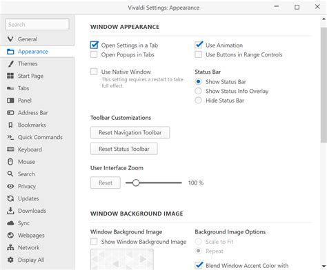 Settings Vivaldi Browser Help