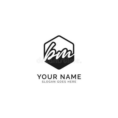 B M Bm Initial Letter Handwritten And Signature Vector Image Template In Hexagon Shape Logo