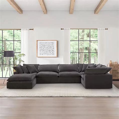 Aiden And Ivy Sereen Dark Grey 6 Piece Modular Sofa With Ottoman