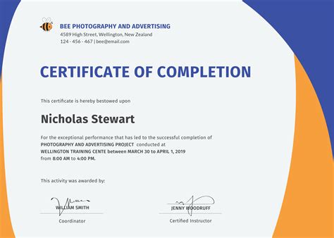 Free Completion Certificate Template In Adobe Photoshop Illustrator