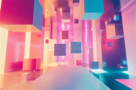 A Surreal Floating Cube Room 3d Background Where Walls Shift Into Different Neon Colors And