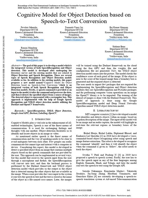 cognitive model for object detection based on speech to text conversion