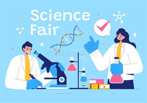 Science Fair Vector Illustration Featuring A Chemist Conducting Chemical Experiments For