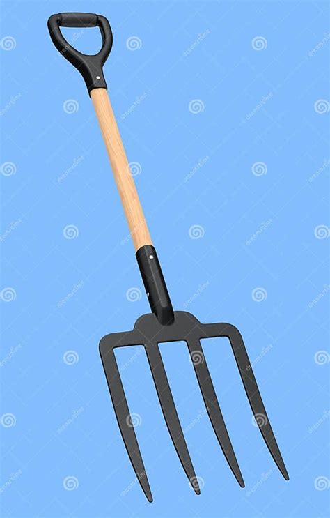 Garden Pitchfork With Wooden Handle For Harvesting Hay On Blue Background Stock Illustration