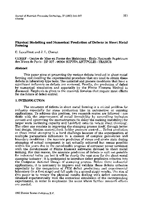 Pdf Physical Modelling And Numerical Prediction Of Defects In Sheet
