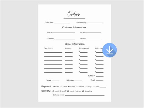 Editable Order Form Order Form Template Printable Etsy Shop