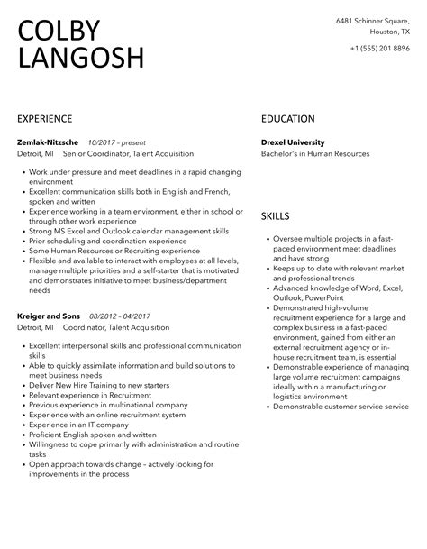 Coordinator Talent Acquisition Resume Samples Velvet Jobs