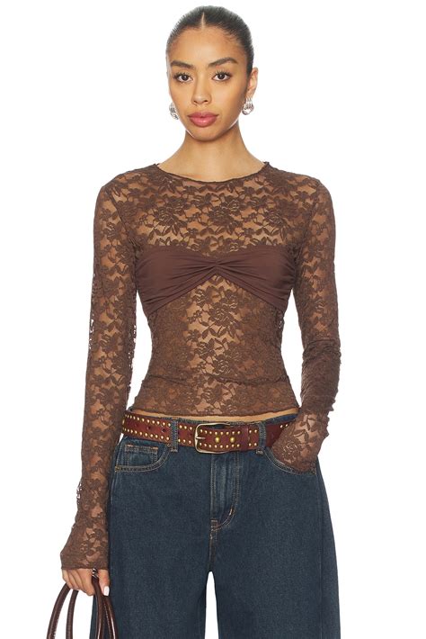 Lioness Midnight Lace Long Sleeve Top In Shaved Chocolate Revolve