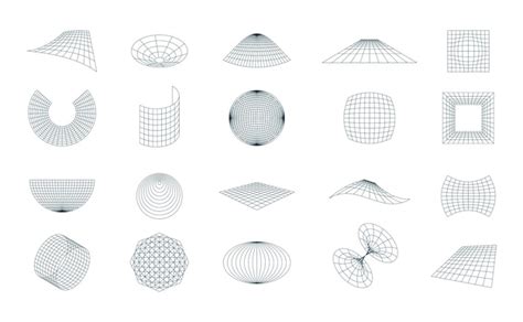 Premium Vector Futuristic Grid Collection Geometric Wireframe Line Shapes Retro 80s 90s Style