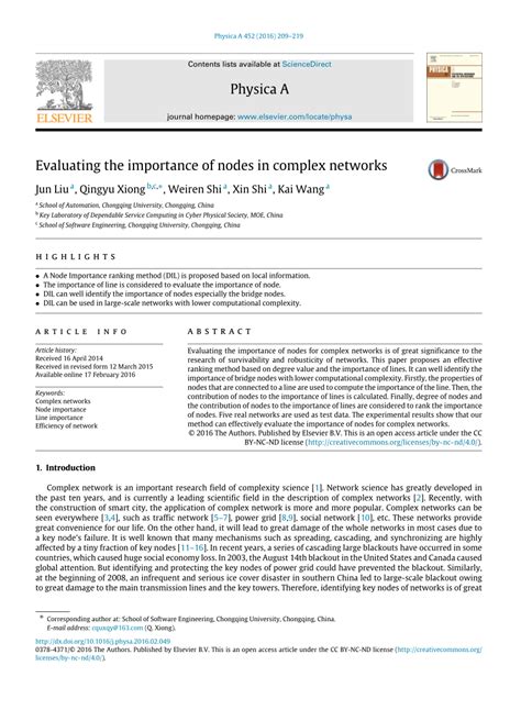 Pdf Evaluating The Importance Of Nodes In Complex Networks