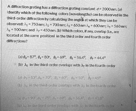 Adiffraction Grating Has A Diffraction Grating Constant D Nm A Identify Which Of