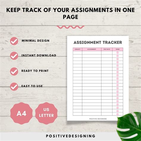 Assignment Planner Assignment Tracker Table Assignments Homework