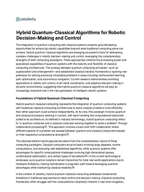 Hybrid Quantum Classical Algorithms For Robotic De Pdf Quantum