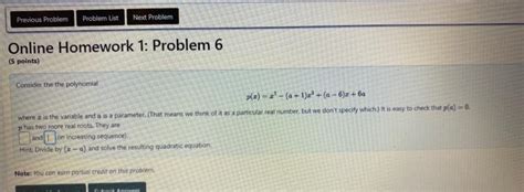 Solved Consider The The Polynomial P X X3 A 1 X2 A6 X 6a Chegg Com
