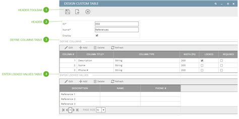 Design Custom Table Dialog