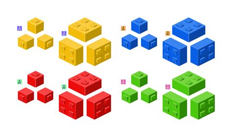 3d Set Of Colored Constructor Kit In Isometry Square High Elements Element Vector Illustration