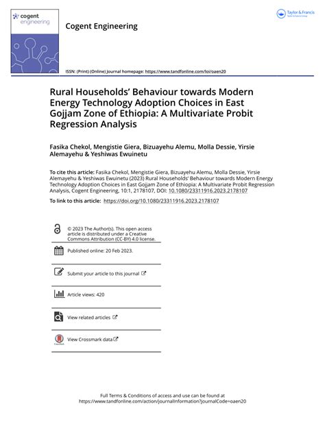 Pdf Rural Households Behaviour Towards Modern Energy Technology
