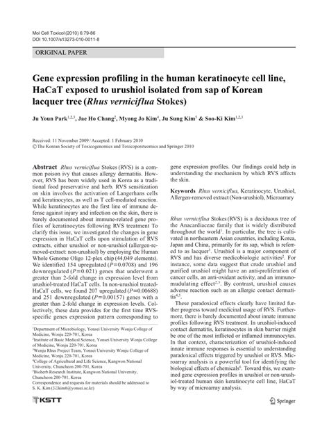 Pdf Gene Expression Profiling In The Human Keratinocyte Cell Line Hacat Exposed To Urushiol