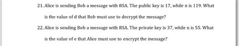 Solved Alice Is Sending Bob A Message With RSA The Public Chegg Com
