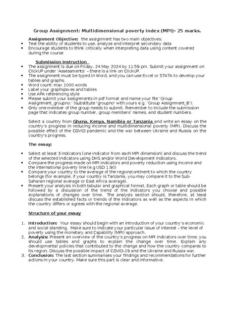 Mpi Group Assignment 2024 Group Assignment Multidimensional Poverty Index Mpi 25 Marks