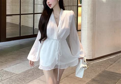 로브 끈 미니 원피스 쉬폰 미니 원피스 브이넥 미니 원피스 셔링 미니 원피스 섹시 원피스 글램 원피스 이벤트 페스티벌 휴양지 원피스 바캉스룩 Bj 여캠 방송 홀복 하늘하늘