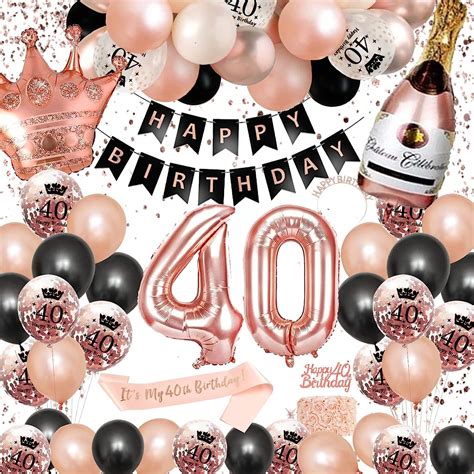 40th Birthday Decorations Women Black And Rose Gold Party