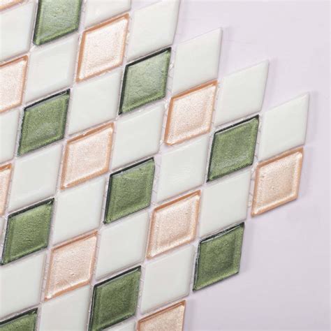 Pink And Green Diamond Glass Mosaic Tiles Checkerboard Pattern
