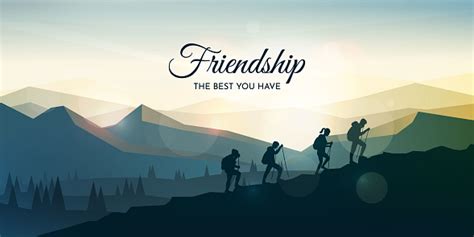 벡터 일러스트 레이 션 등산객 그룹과 함께 풍경 장면 자연을 발견하고 탐험하고 관찰하는 여행 개념 하이킹 여행자는 배낭과 여행용 지팡이를 가지고 등반합니다 산 정상 20