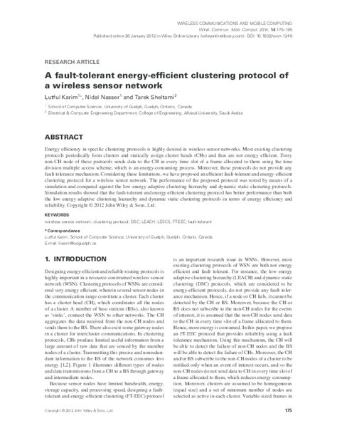Pdf A Fault Tolerant Energy Efficient Clustering Protocol Of A
