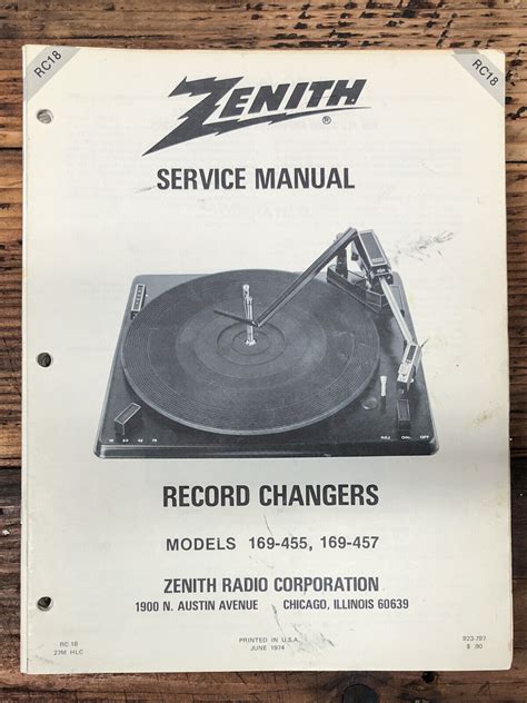 Zenith 169 455 169 457 Record Player Turntable Service Manual