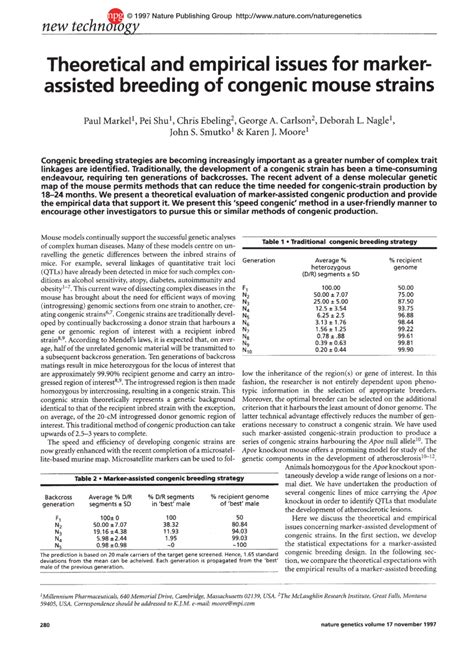 Pdf Theoretical And Empirical Issues For Marker Assisted Breeding Of Congenic Mouse Strains