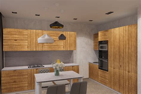 3d 렌더링 스 칸디 나 비아 스타일 거실 및 주방 인테리어 디자인 3차원 형태에 대한 스톡 사진 및 기타 이미지 3차원 형태 Tv 스탠드 가구 Istock